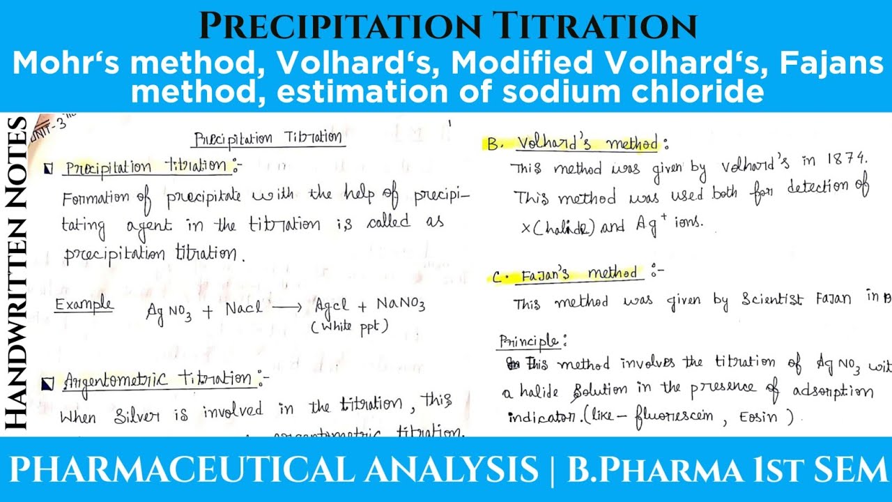 Mohr‘s method, Volhard‘s, Modified Volhard‘s, Fajans method, estimation ...