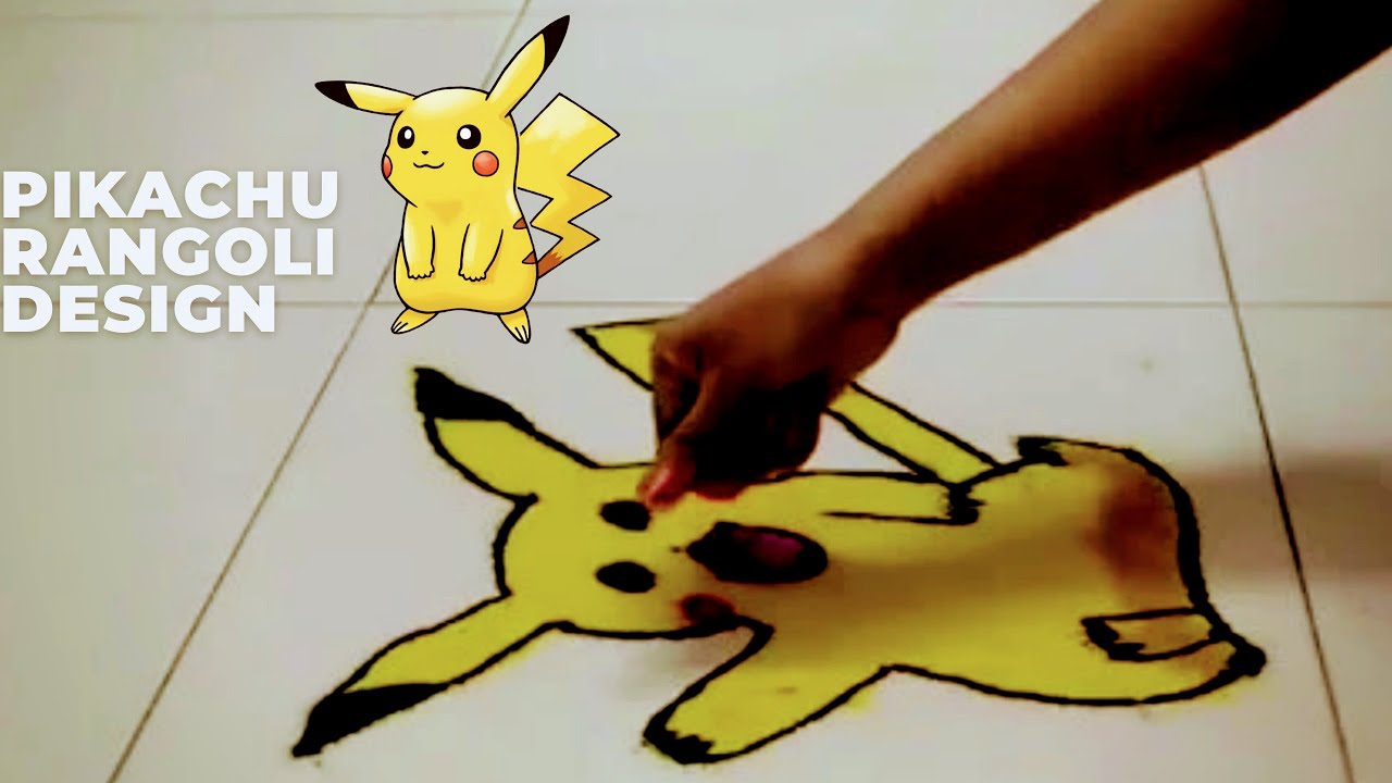 How To Draw Pikachu Rangoli Design // Pikachu Rangoli making ...