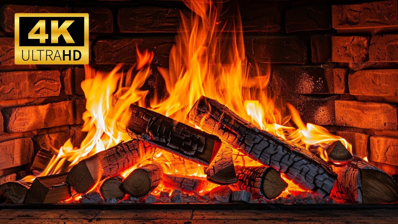 🔥Cozy Fireplace 4k Ultra HD. Fireplace Burning Wood and crackling ...