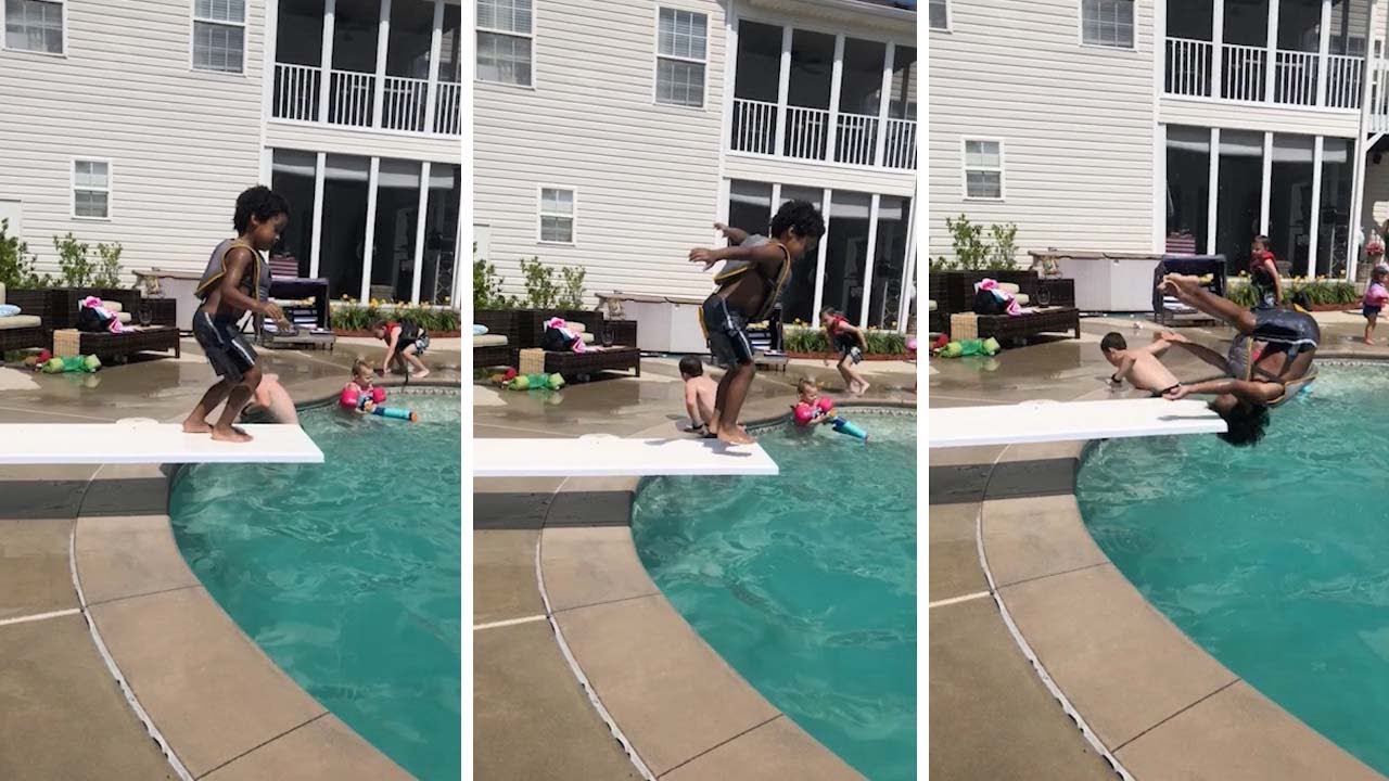 Toddler Fails To Jump Off Diving Board - YouTube