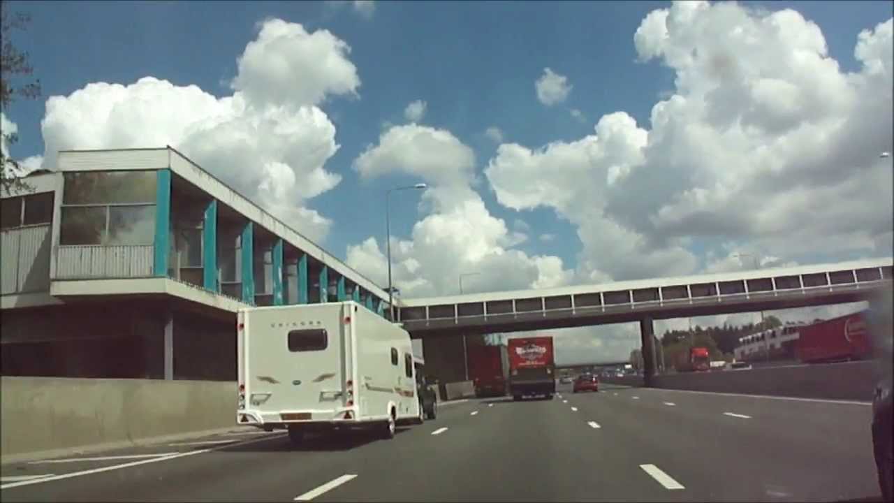 Car drive on the M1 Motorway: from Junction 1 up to around Junction 32 ...