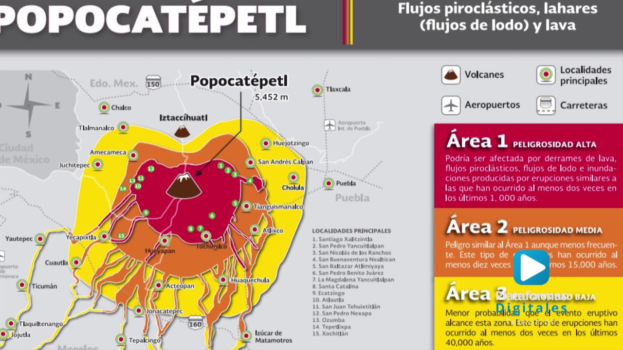 El CENAPRED dio a conocer mapa de riesgo de las zonas cercanas al Popo ...