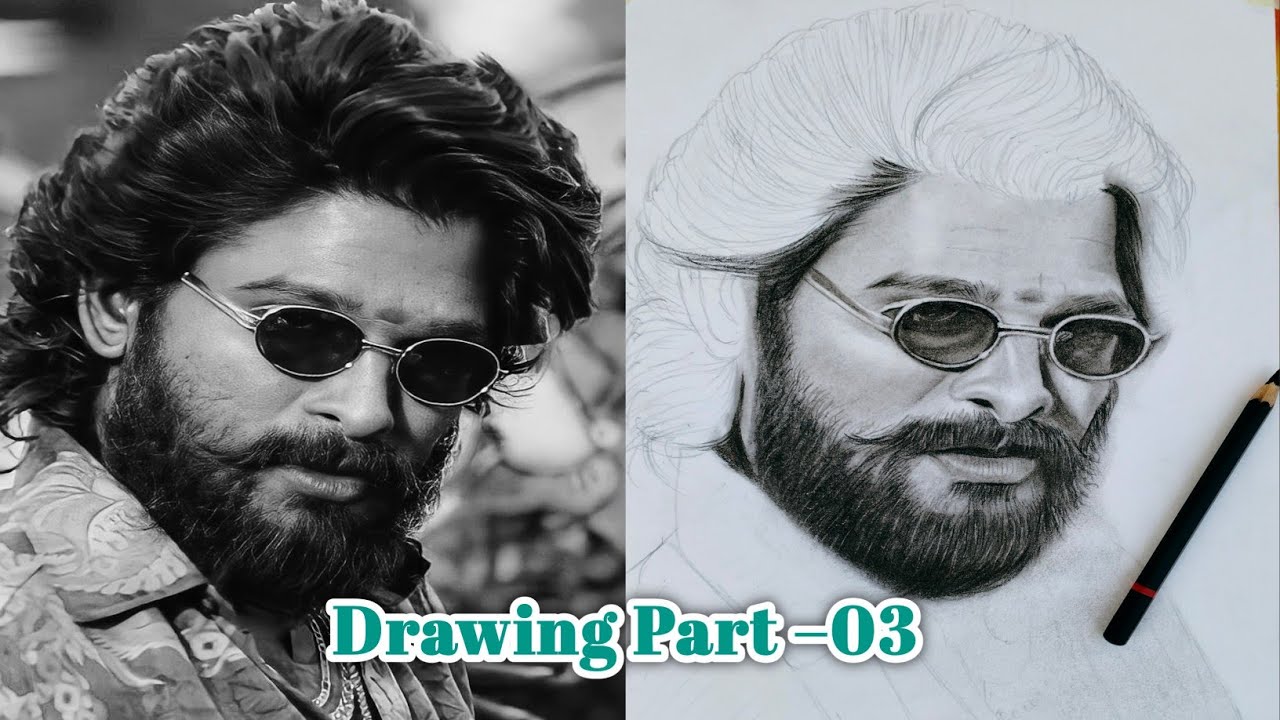 🔥Pushpa 2 Allu Arjun Drawing Part –03 | Allu Arjun Face drawing - YouTube