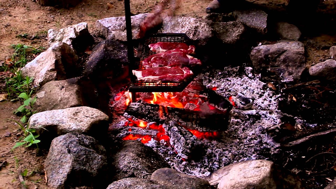 Grilling Steaks Over Wood Fire - Time Lapse - YouTube
