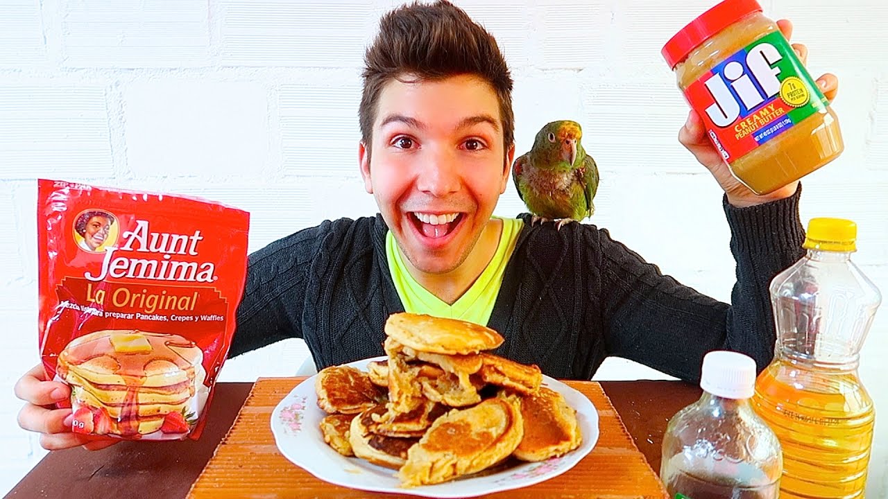 FLUFFY PEANUT BUTTER PANCAKE • Mukbang & Recipe - YouTube