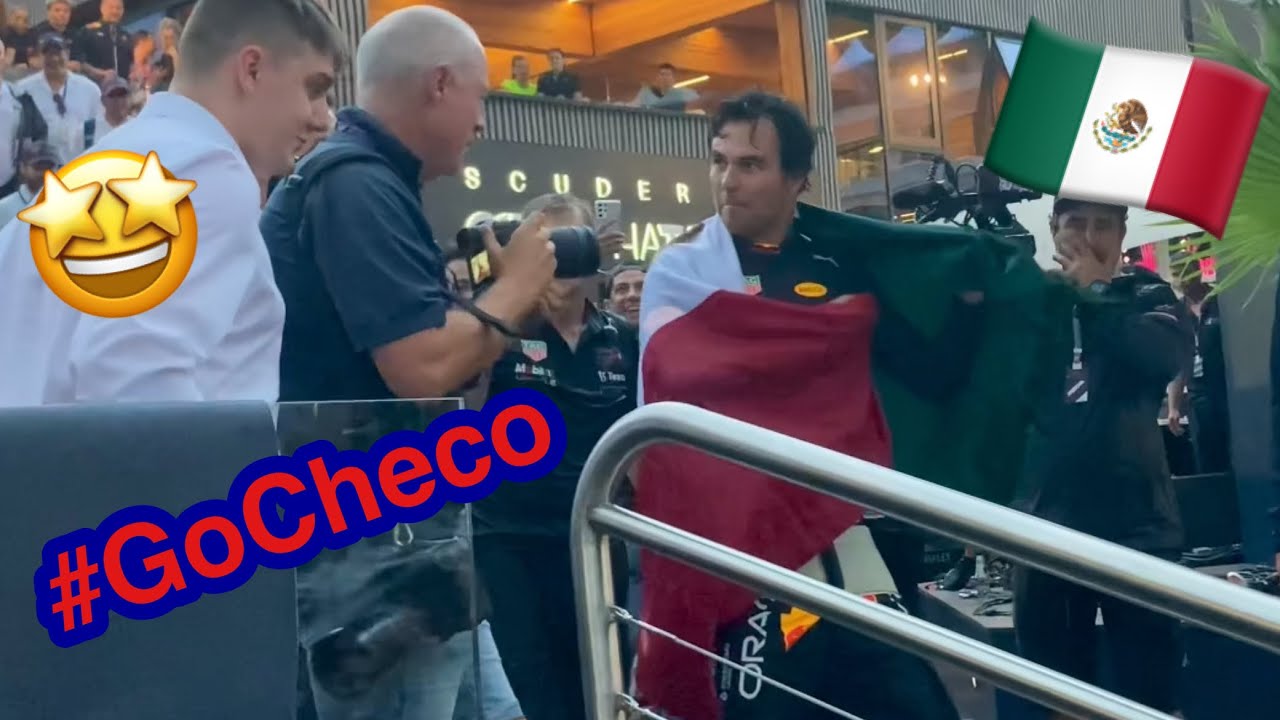 Checo Perez went for the red bull pool after his win, and than visited ...