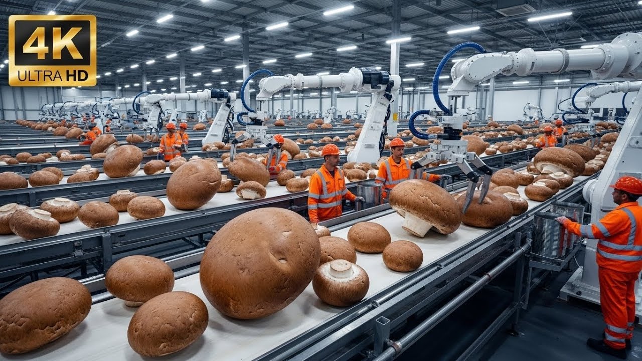 Mushroom Processing Factory: From Fresh Harvest to Canned Cremini - YouTube