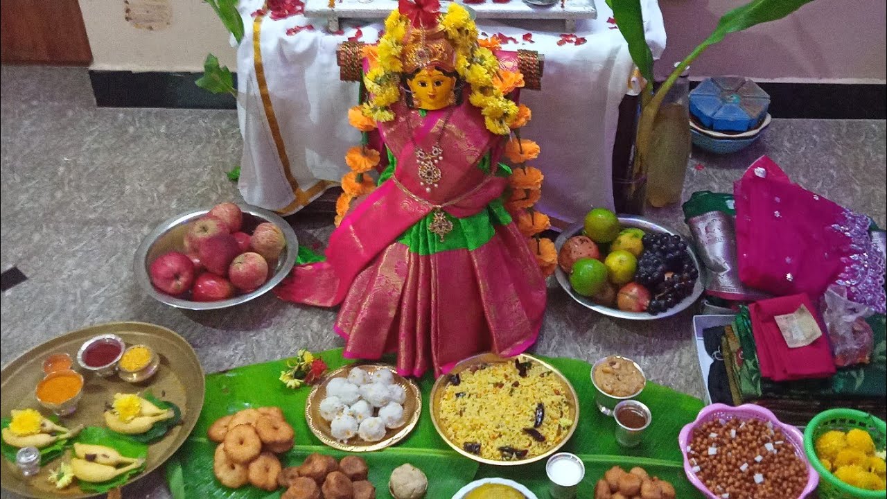 varalakshmi pooja decoration at my home// konaseema ruchulu - YouTube