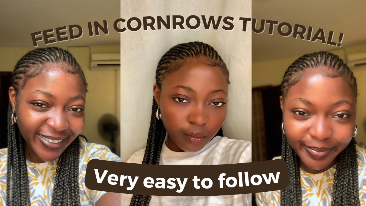 DIY Feed in Braids/Cornrows Tutorial on myself for the first time ...
