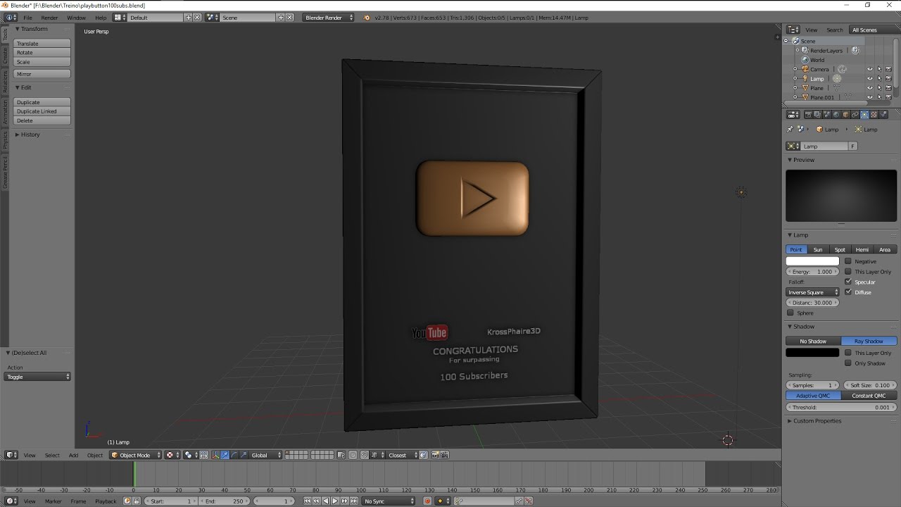 Blender 3D - YouTube 100 subscribers play button - YouTube