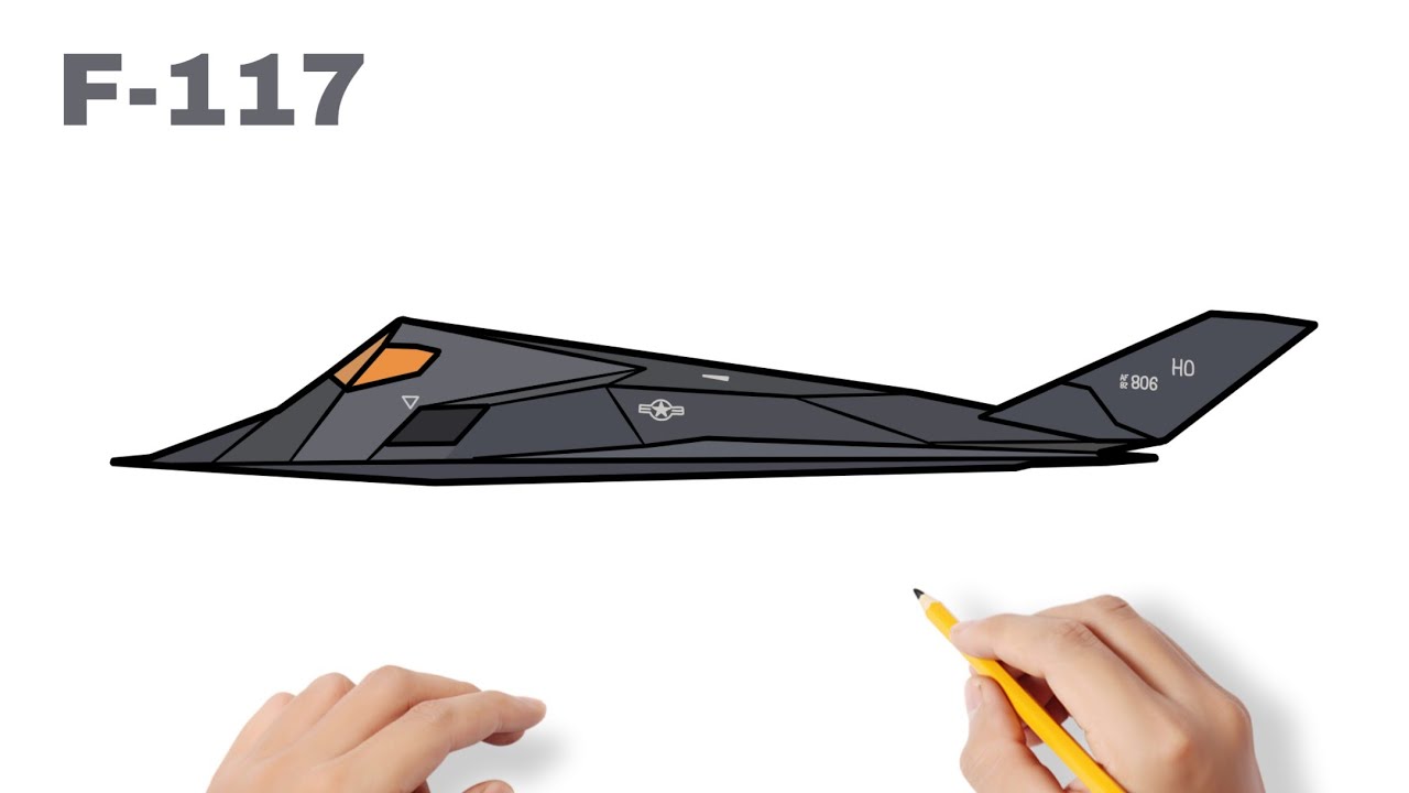 How to draw F-117 NIGHTHAWK plane / drawing lockheed f117 attack ...