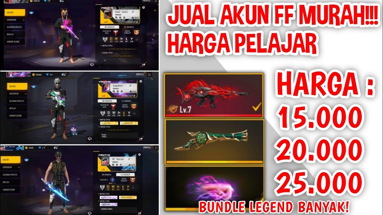 3 AKUN FF SULTAN HARGA KANTONG PELAJAR MURAH MERIAH AKUN FF TERMURAH ...