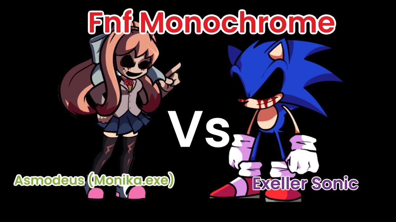 Fnf Monochrome Asmodeus (Monika.exe) vs Exeller Sonic.exe - YouTube