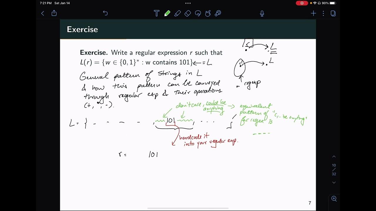 Creating regular expression for w contains 101 as a substring - YouTube