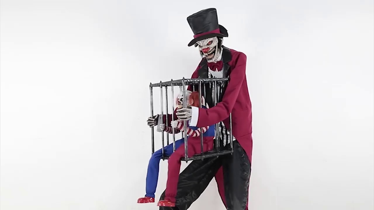 Rotten Ringmaster with Clown in Cage Animated Prop - YouTube