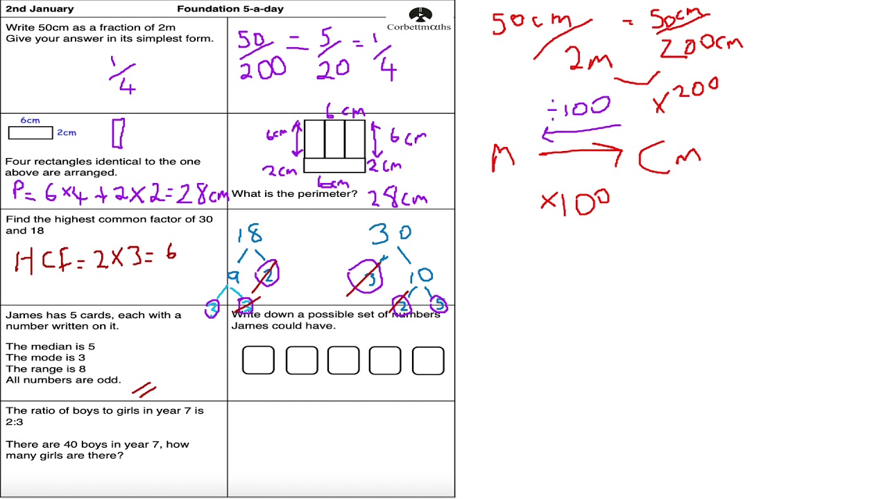 Foundation 5 a Day CorbettMaths GCSE 9-1 Maths FOR ALL EXAM BOARDS (OCR ...