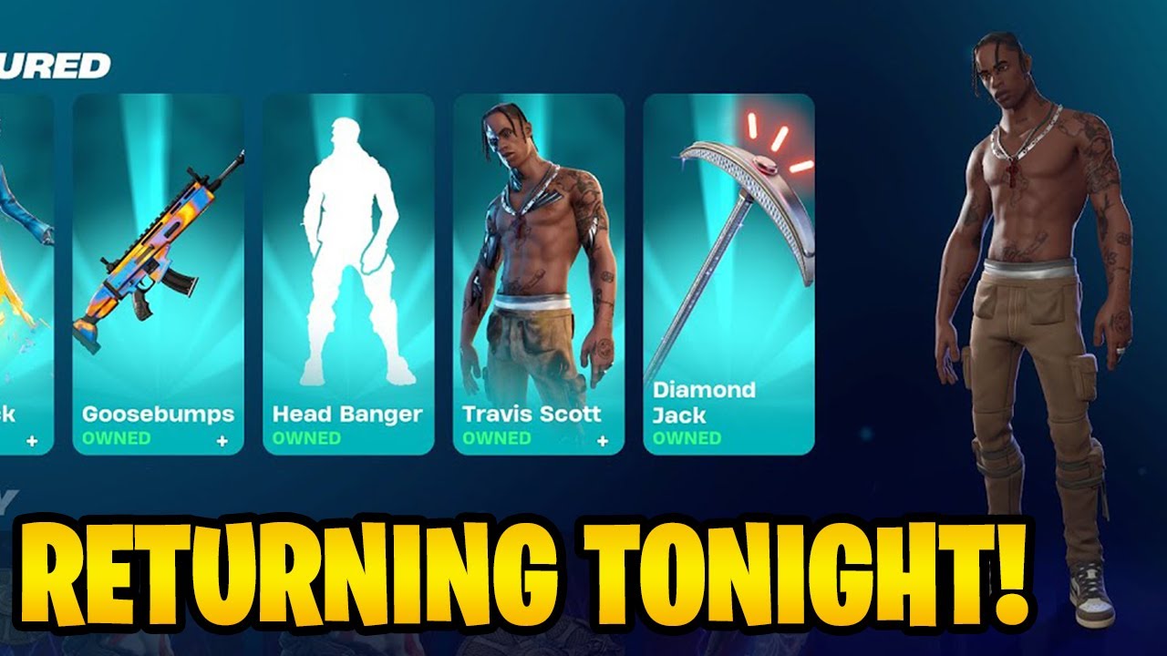 TRAVIS SCOTT SKIN RETURN DATE in FORTNITE ITEM SHOP! (Travis Scott ...
