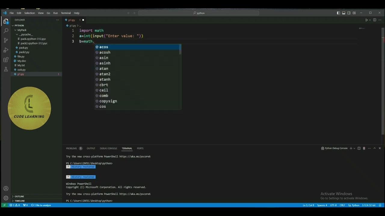Python | importing math package 'log10 - user input' | CodeLearning - YouTube