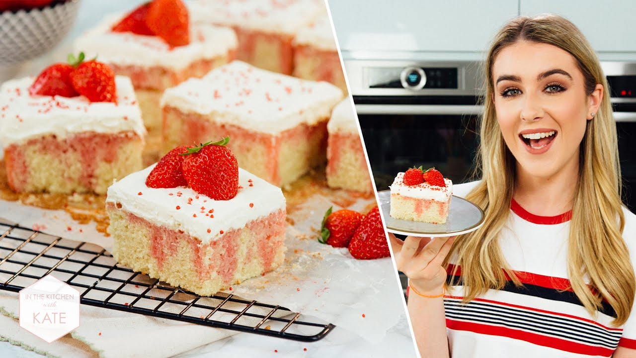 Strawberries & Cream Poke Cake - In The Kitchen With Kate - YouTube