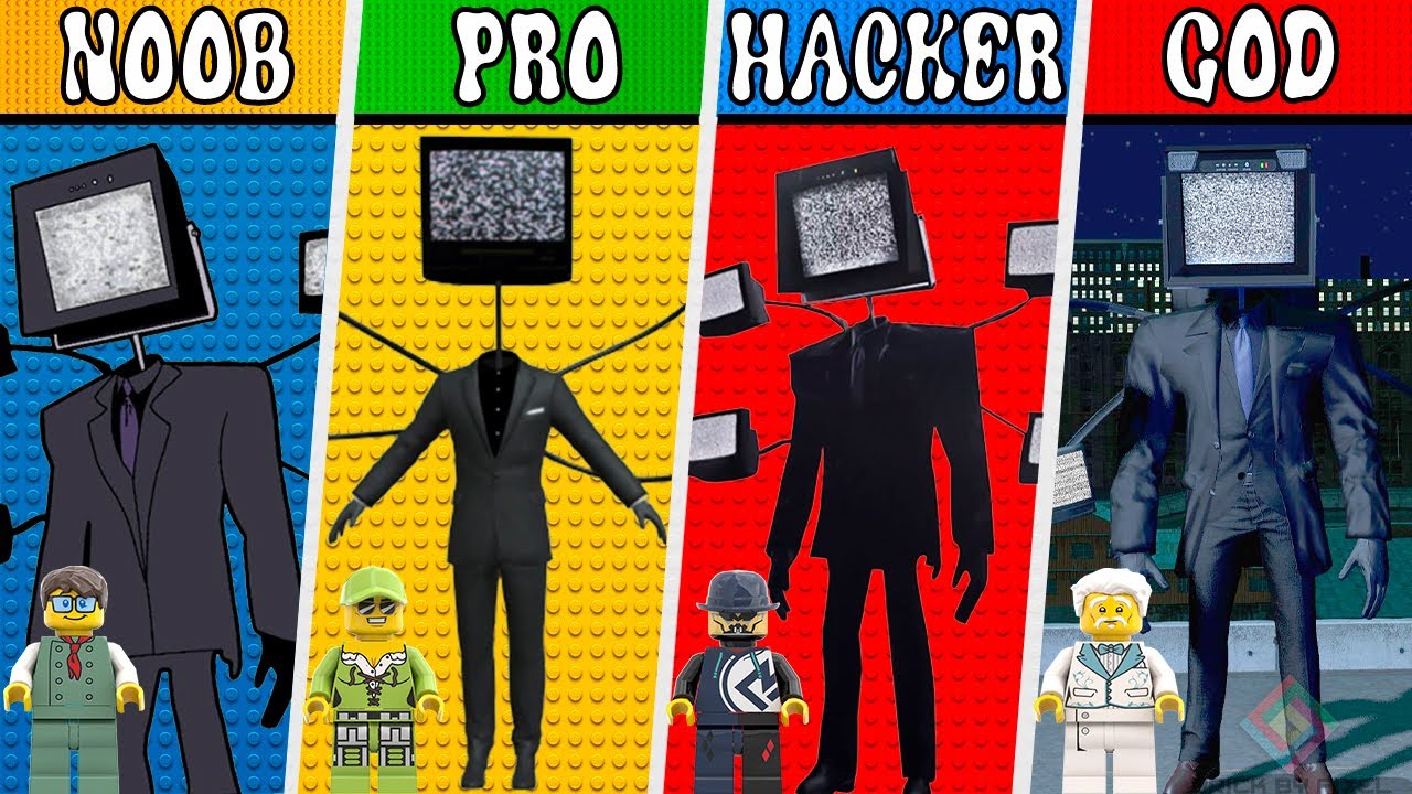 LEGO ART Large TV MAN - Noob, Pro, Hacker, GOD! | (Skibidi Toilet ...