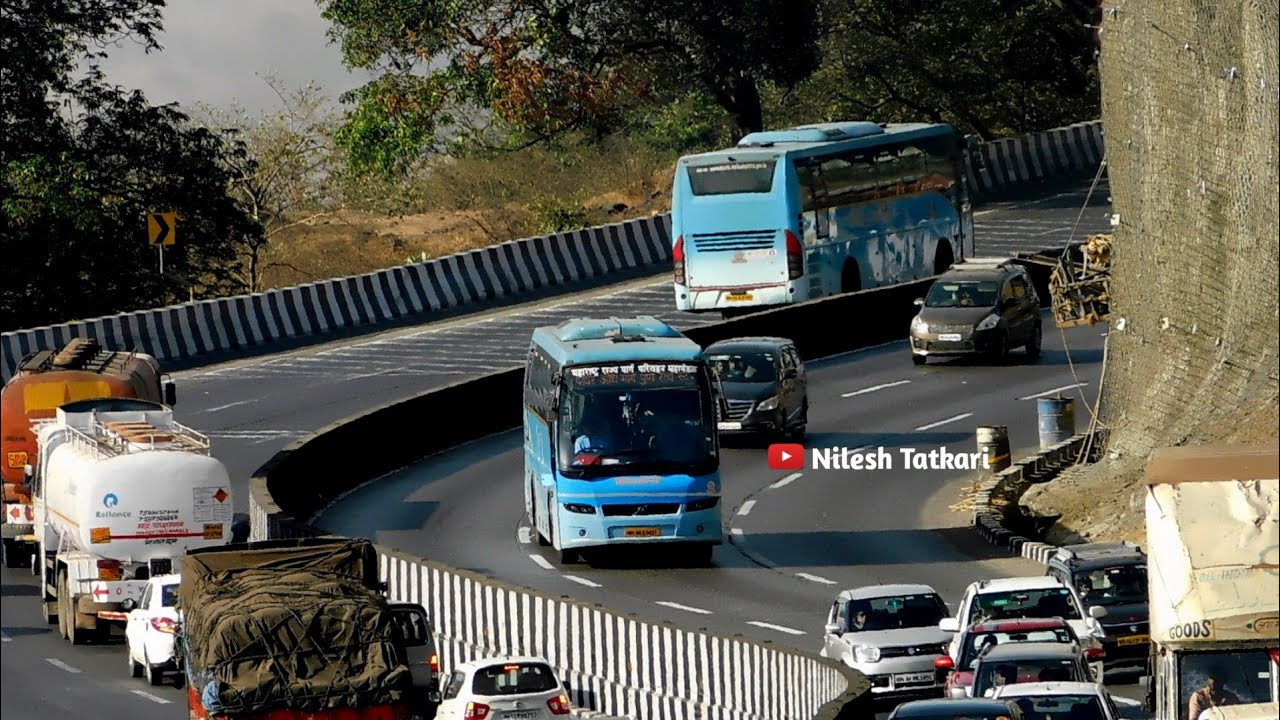 MSRTC SHIVNERI VOLVO BUSES ON MUMBAI PUNE EXPRESSWAY | ST BUSES ...
