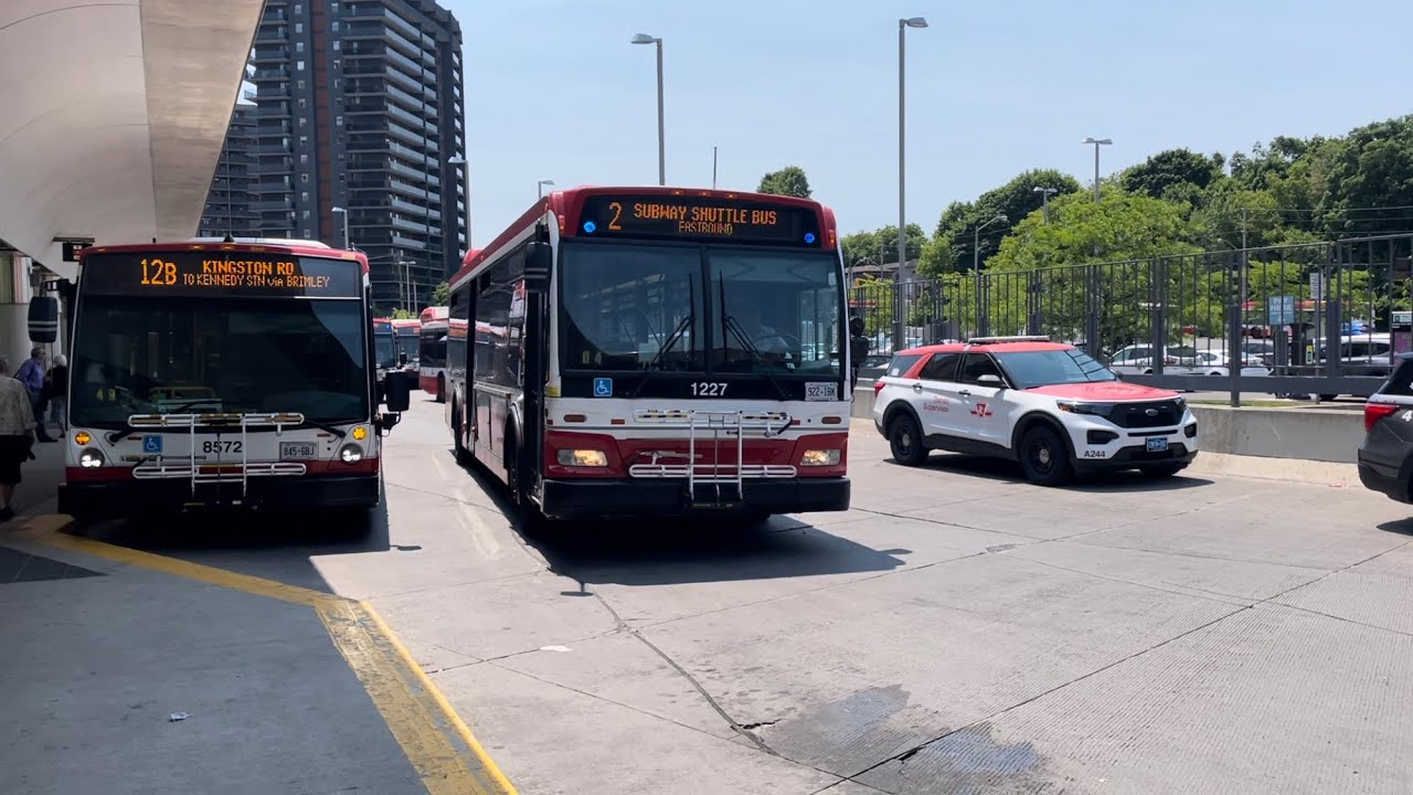 TTC Line 2 Shuttle Bus Ride #1227 from Victoria Park Stn to Kennedy Stn ...