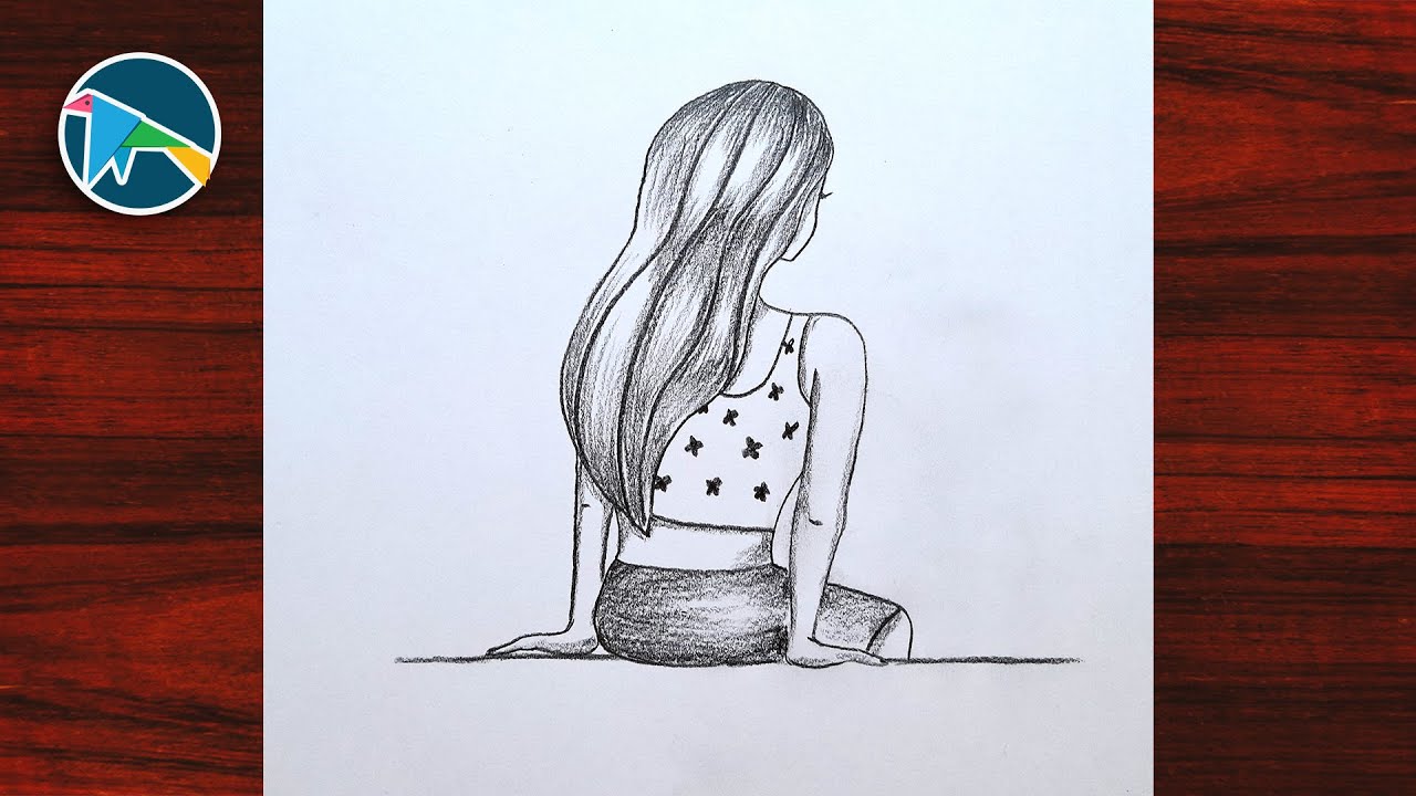 Girl sitting drawing easy | Step by Step beginner drawing | Easy girl ...