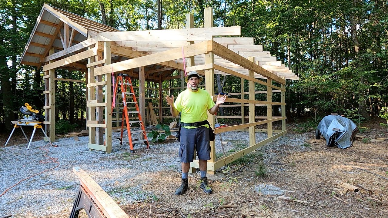 Pole Barn Project #11 - Rafters finally go up - YouTube