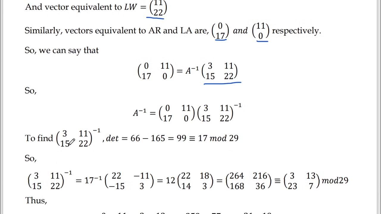Calicut University| MSc Mathematics| Semester 1| Number theory| Enciphering matrices Part4 - YouTube
