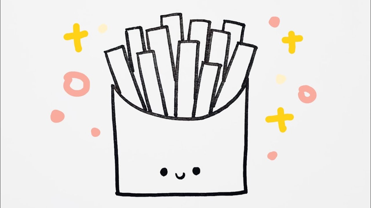 How to Draw a Cute Fries Easy Step by Step Doodle 🍟 귀여운 감튀 그림 그리기 😋 ...