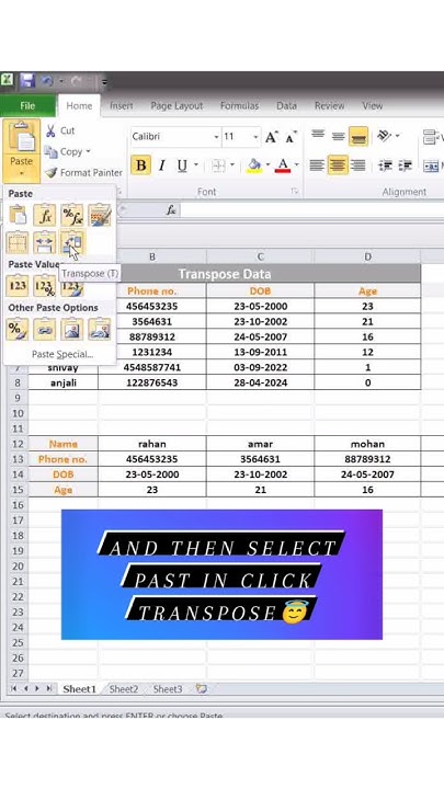 how to transpose table data in excel | excel interview | #shorts #excel #formula #computertech ...