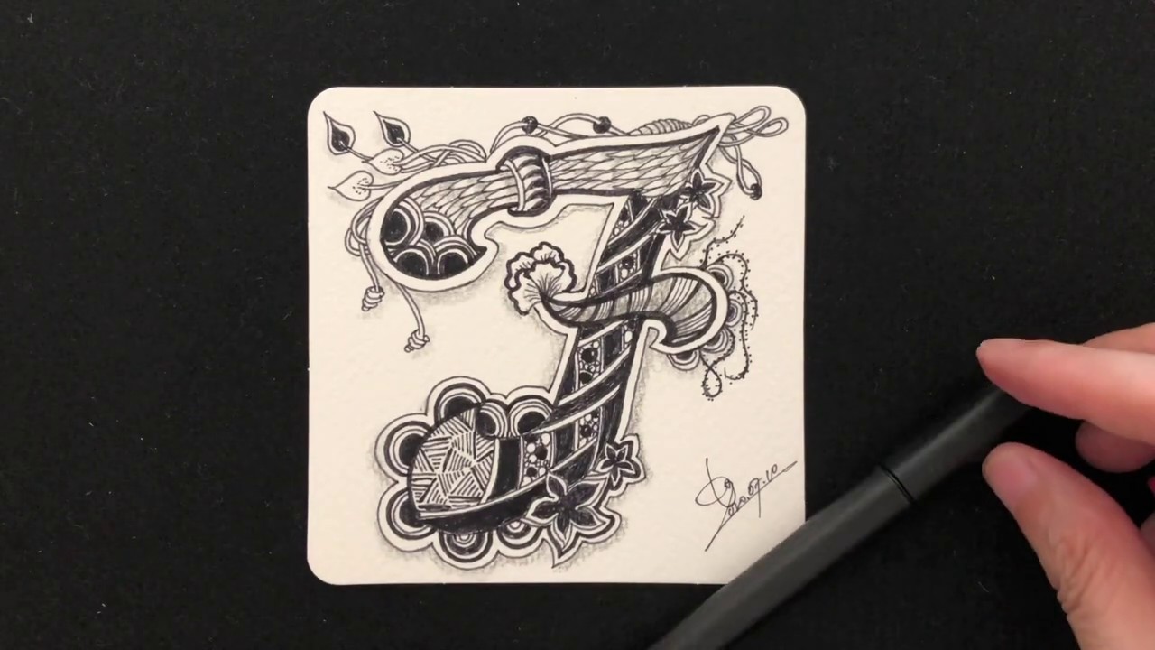 Zentangle / Doodle drawing "Letter F" 200710 - YouTube