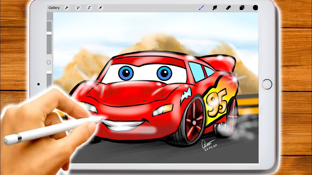 How to Draw and Color Lightning Mcqueen Cars | Digital Drawing ...