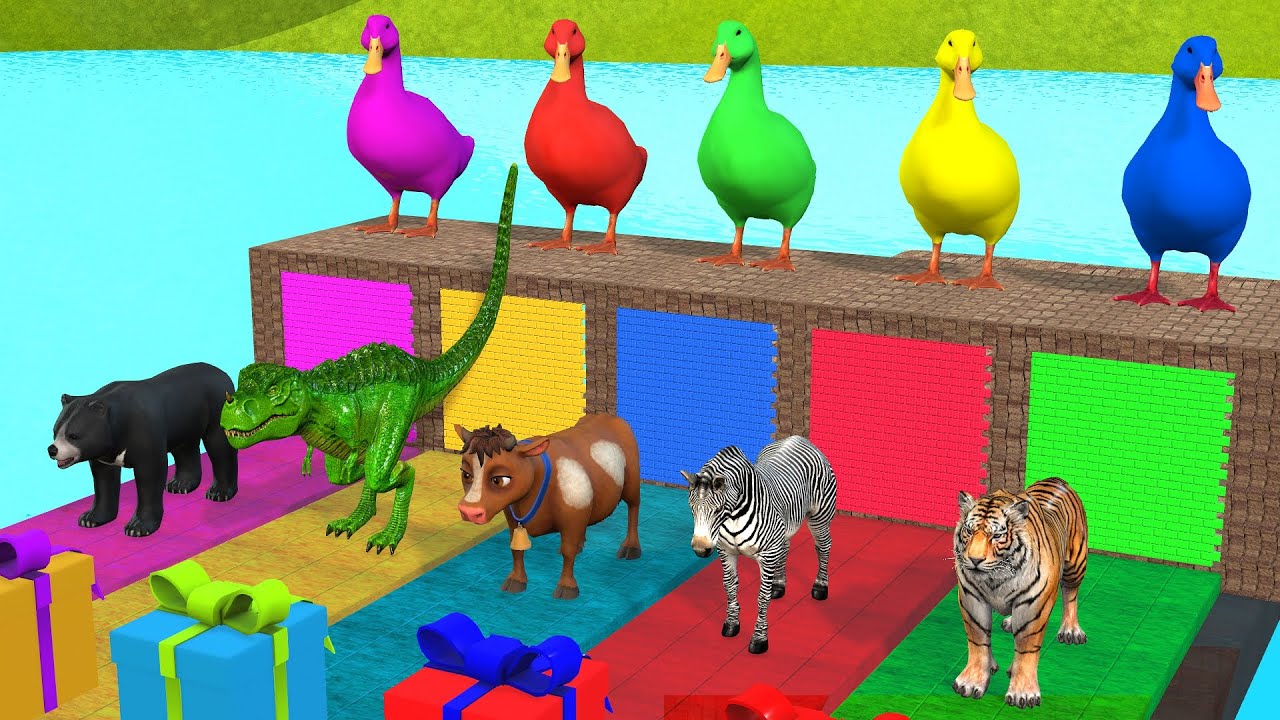 Long Slide Game With Lion Elephant Cow Gorilla Zebra T-rex Tiger 3d ...
