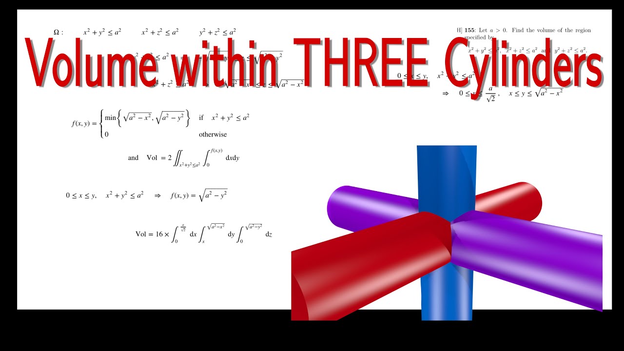 Volume shared by three mutually perpendicular cylinders - YouTube