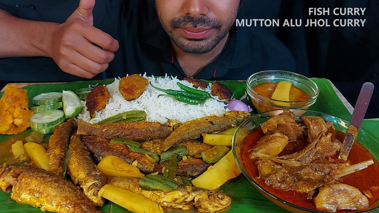 small bata fish and sabji mix curry and oily mutton curry with huge ...