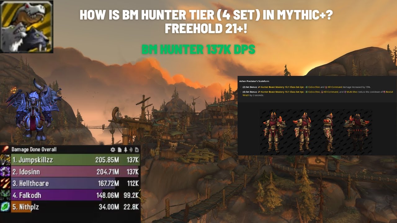 How Is BM Hunter Tier (4 Set) In Mythic+? FreeHold 21! 137k DPS! 10.1 # ...