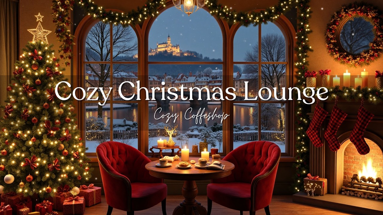 Warm Christmas Fireplace Lounge 🎄🔥 Smooth Jazz & Snowy Winter Café ...