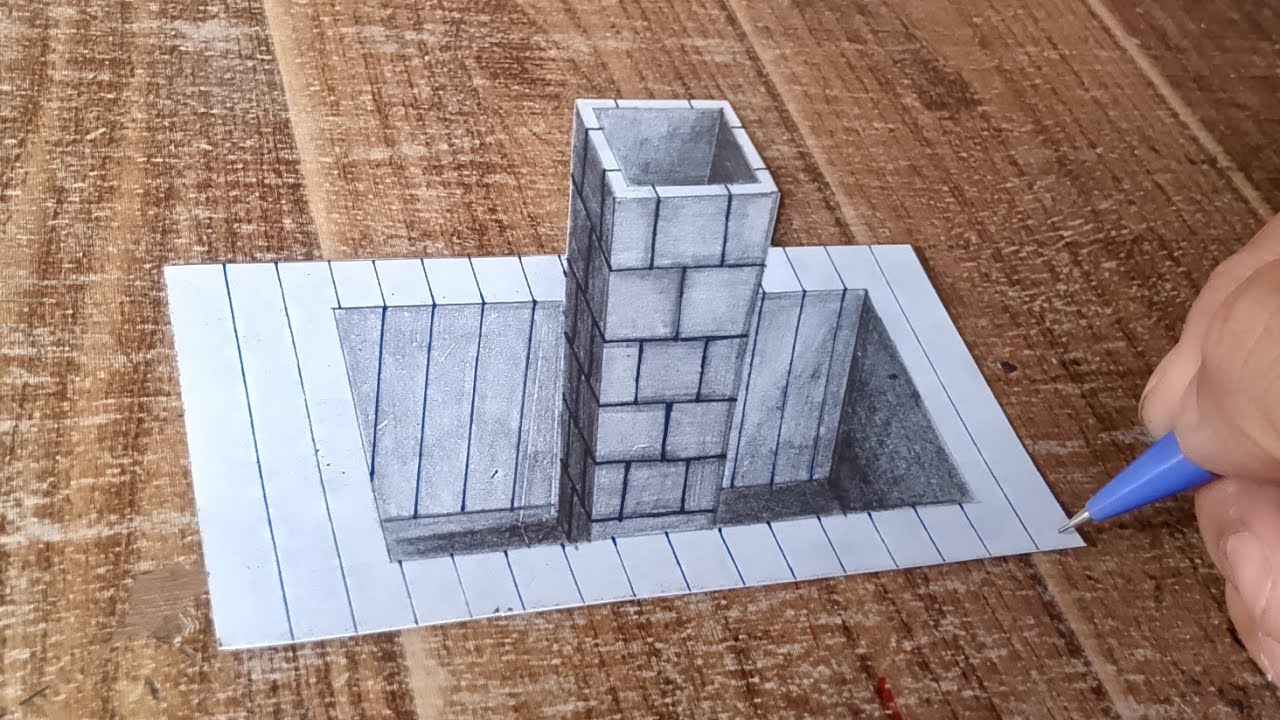 How to draw chimney on the hole 3d drawing on paper - YouTube