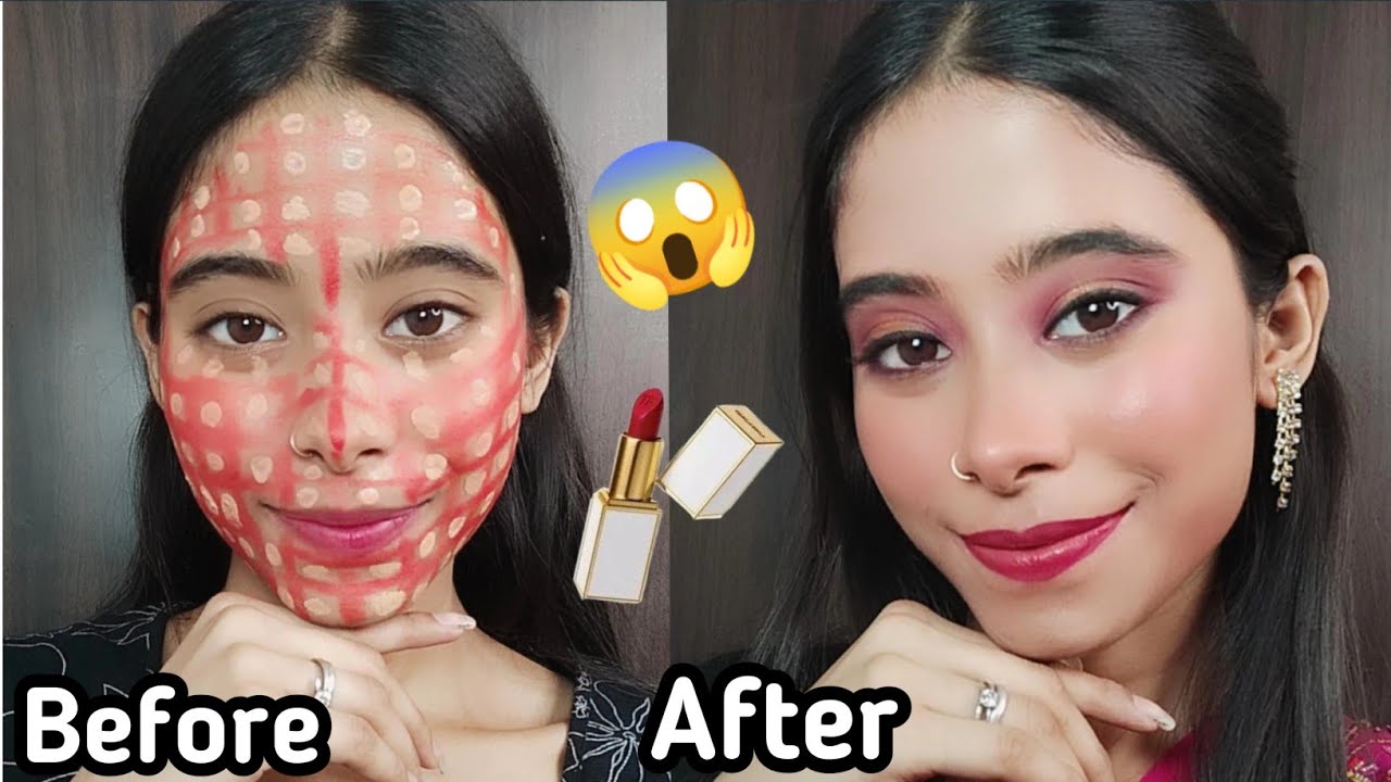 Tried Viral Block Base Makeup Challenge For Wedding Guest Makeup😍Pink ...