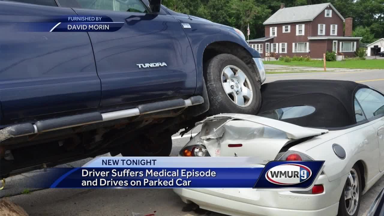 Driver suffers medical event, drives onto parked car in Hudson - YouTube