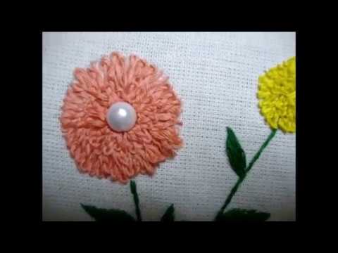 How to do rosette chain stitch flower in easy way - YouTube