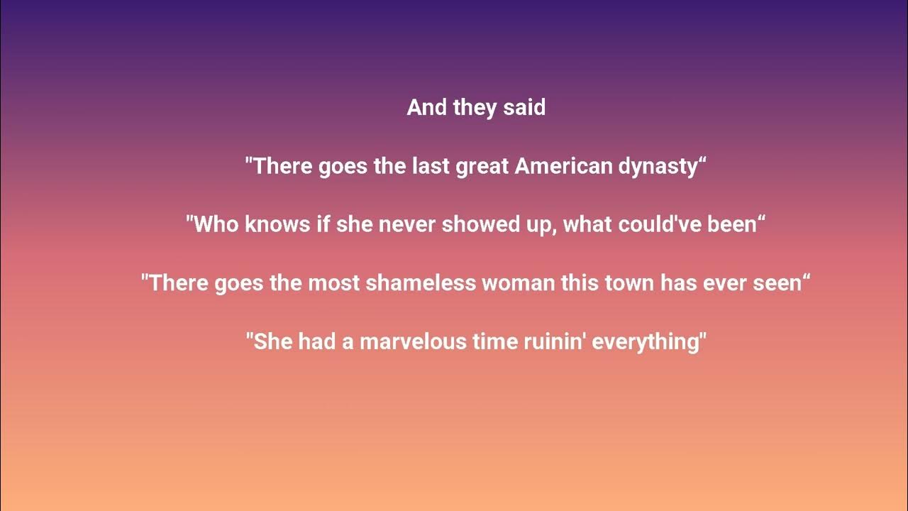 Last Great American Dynasty Lyrics Taylor Swift - YouTube