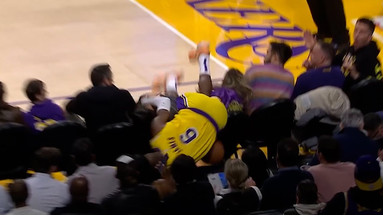 LeBron James scared the whole arena by flying into the stands ...