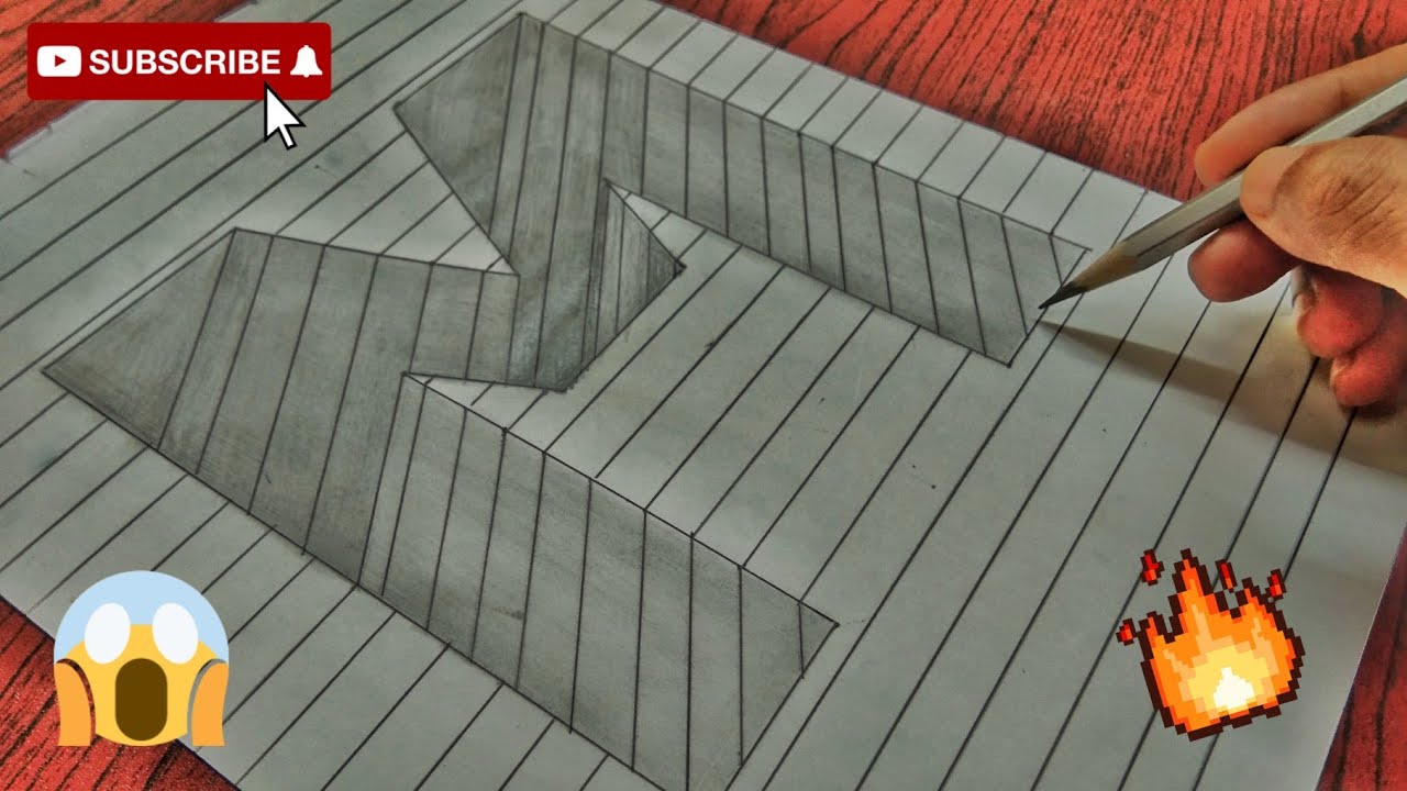 Very Easy!! How To Drawing 3D Capital Letter "M" - Anamorphic Illusion ...