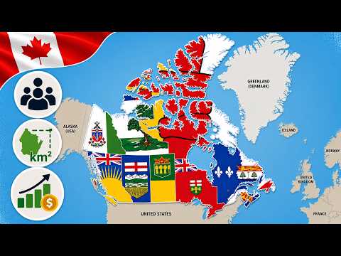 All 13 Canada Provinces & Territories (CAPITALS) : Flags, GDP, Area & Population