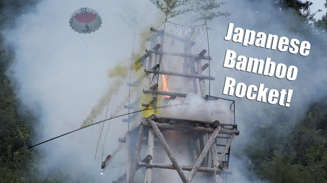 Giant Japanese High Power Bamboo Rocket Liftoff with Parachute and ...