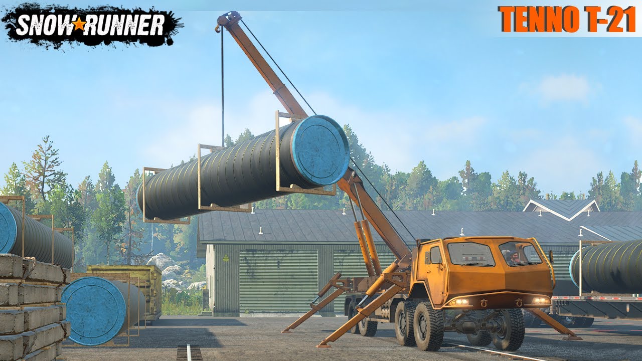 SnowRunner - TENNO T-21 Truck Crane Lifts Large Pipes - YouTube