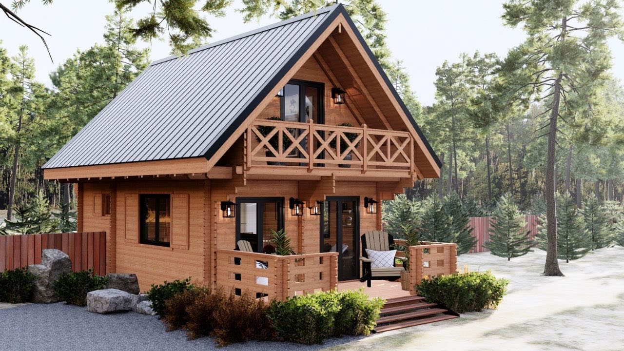 5x7m (16'x23') Charming 2-Bedroom Wood Cabin Design !!!! - YouTube