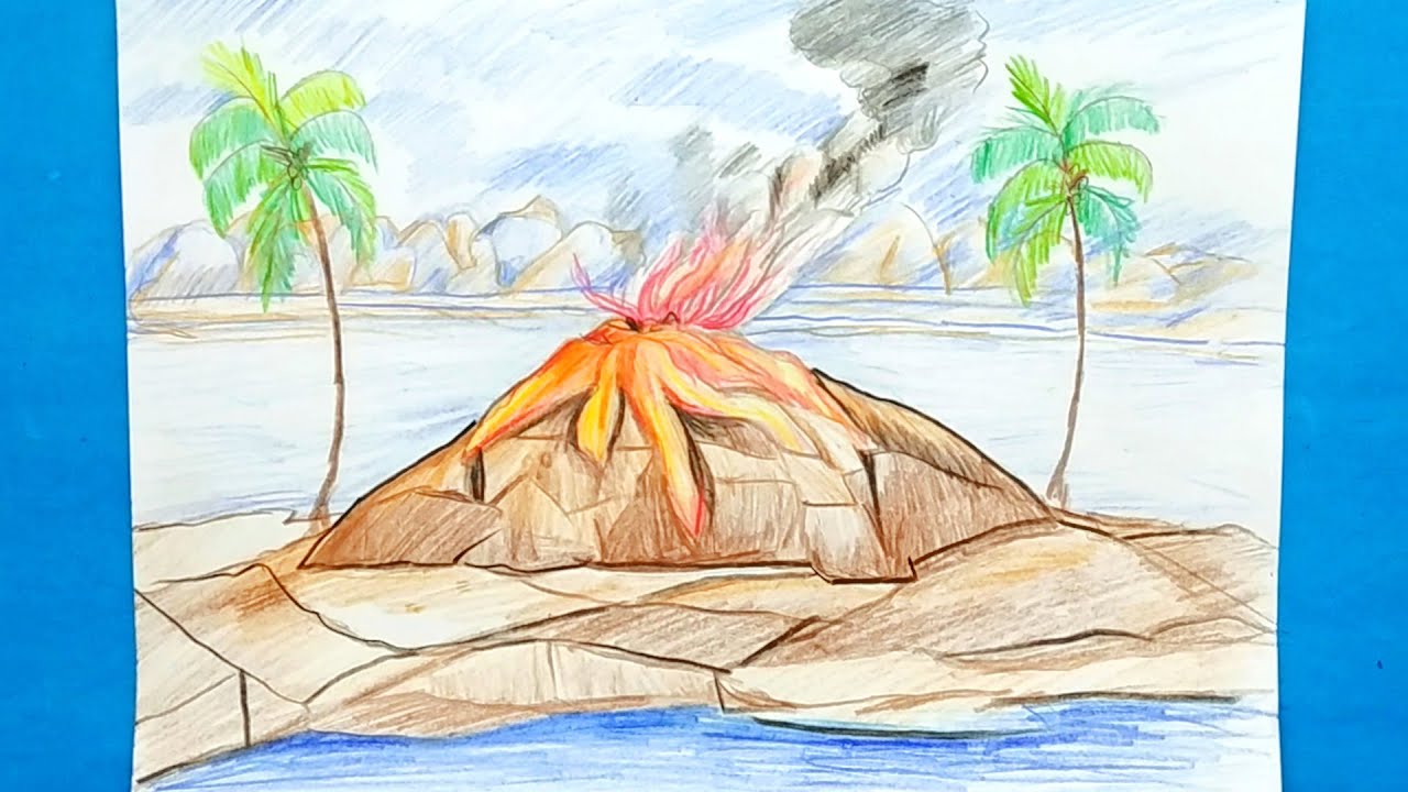 How to Draw Volcano Step by Step | Volcano Drawing Easy | Drawing ...
